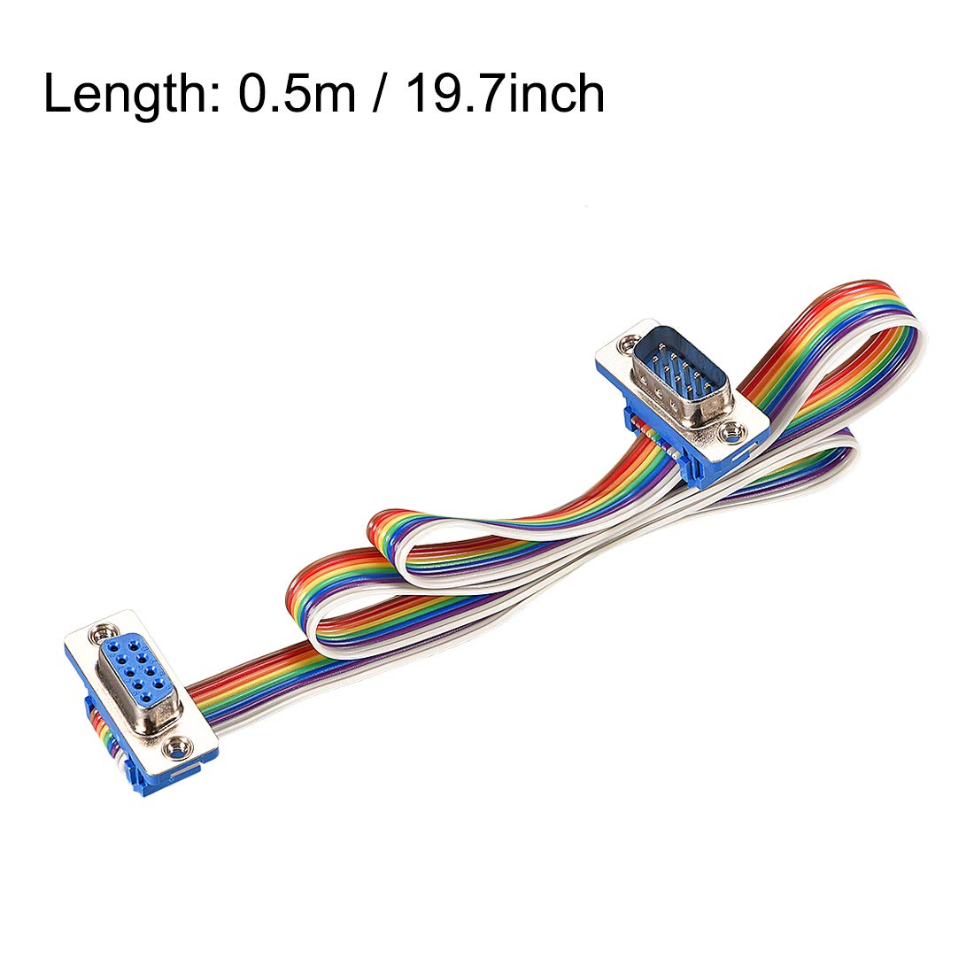 uxcell IDC Rainbow Wire Flat Ribbon Cable DB9 Male to DB9 Female Connector 2.54mm Pitch 19.7inch Length