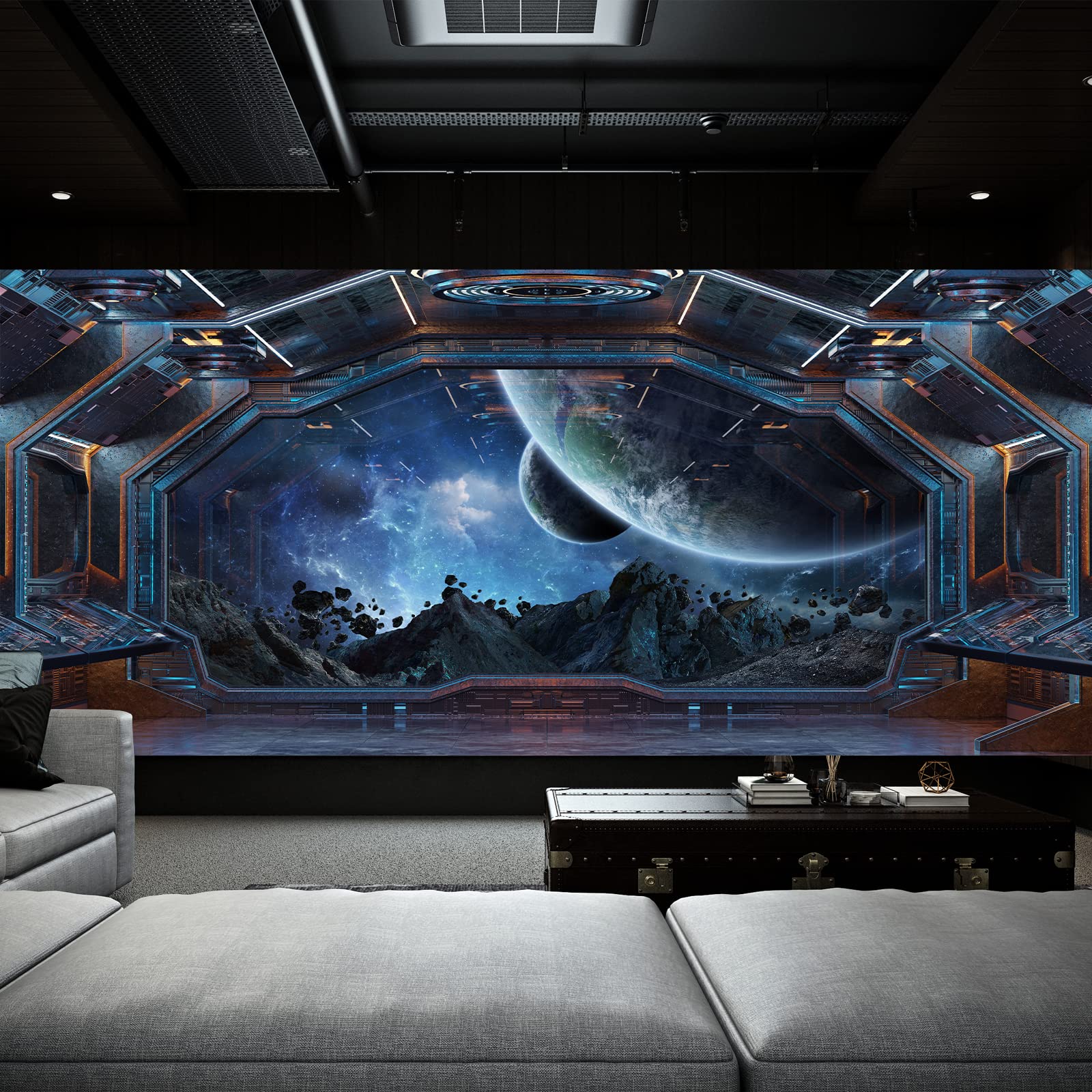 79x40 Inch Large Spaceship Wall Decal Outer Space Views from The Spaceship Removable Self-Adhesive Large Spaceship Wallpaper for Kids Bedroom Living Room Decor