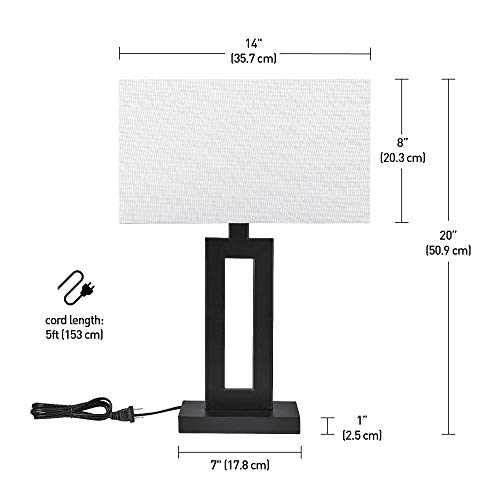 Globe Electric 67045 20" Table Lamp, Matte Black, White Linen Shade, On/Off Socket Rotary Switch, Table Lamp for Living Room, Home Décor, Lamps for Bedrooms, Room Décor, Home Improvement