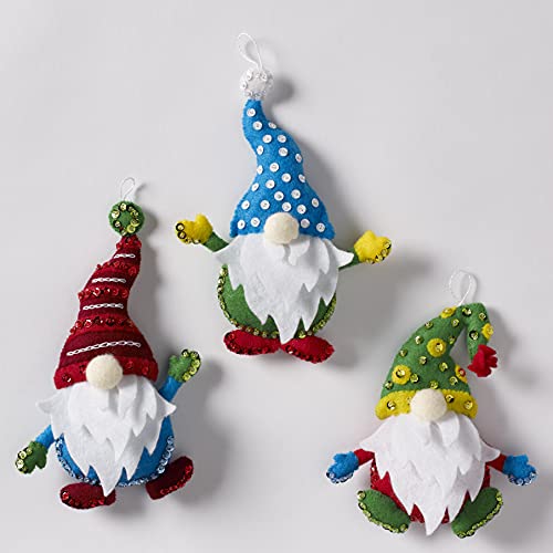 Bucilla Gnomes, Felt Applique Christmas Ornaments, Set of 6