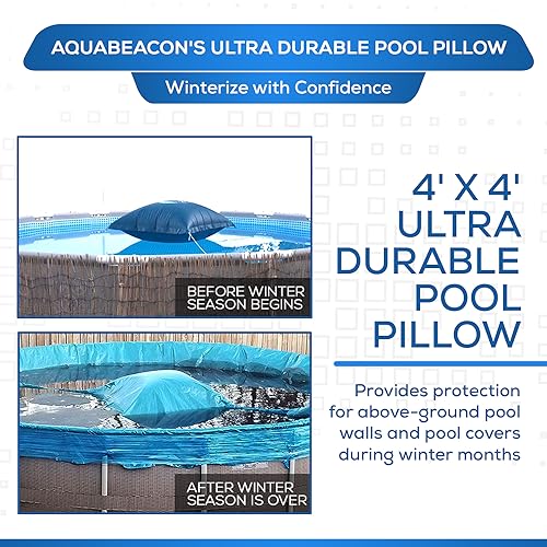 Aquabeacon Pool Pillow 4' X 4' Ultra Thick & Super Durable Premium Above Ground Pool Winter .4mm Thick and Cold-Resistant. Rope Included