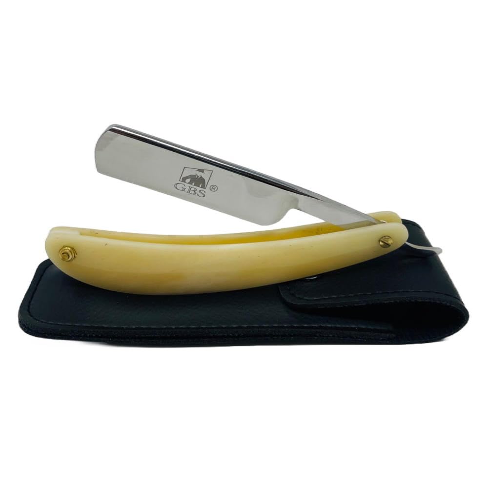 G.B.S Stylish Shaving Set - Shave Ready Straight Razor, Honing Sharpening Strop, Straight Razor Leather Case, Ceramic Mug Brush with Stand, Alum, Shaving Soap & Strop Paste, Ivory