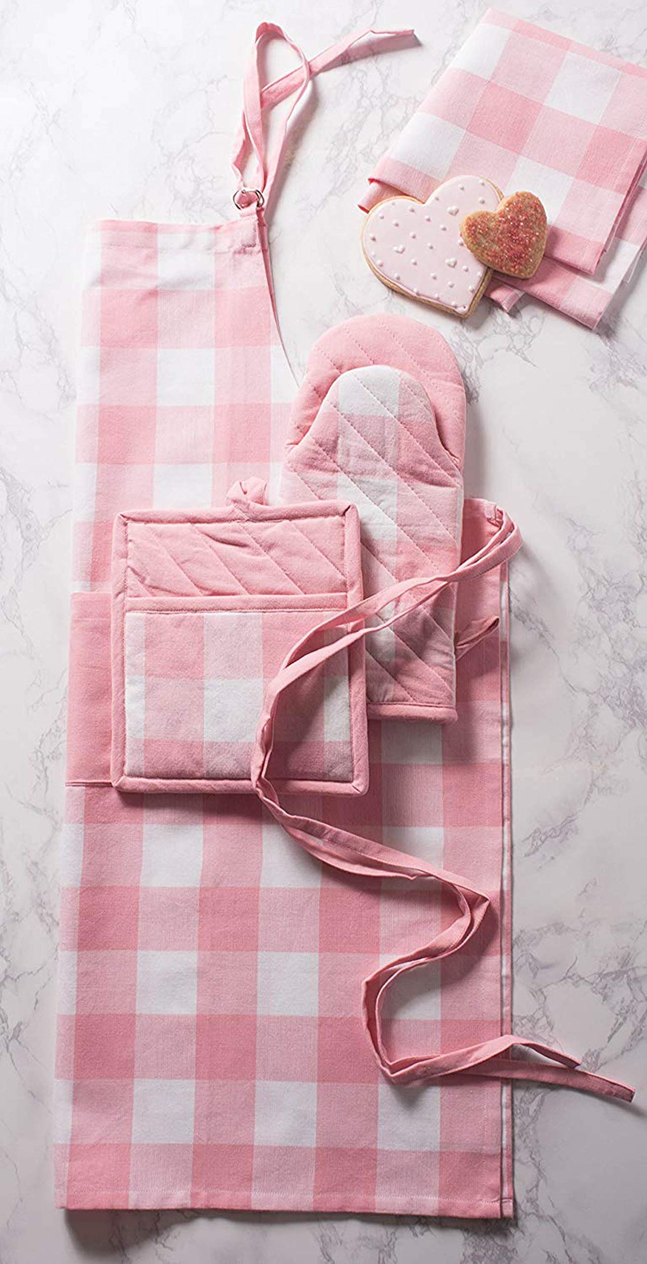DII Buffalo Check Kitchen Collection, Classic Farmhouse Dishtowel Set, 20x30, Pink &White, 3 Piece