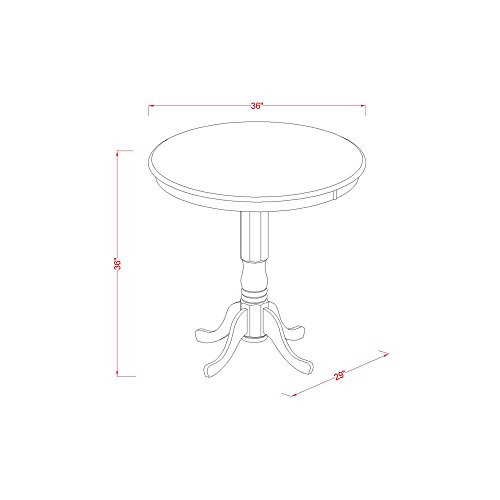 East West Furniture JAVN5-WHI-W 5 Piece Counter Height Dining Set Includes a Round Dining Table with Pedestal and 4 Kitchen Chairs, 36x36 Inch, Buttermilk & Cherry