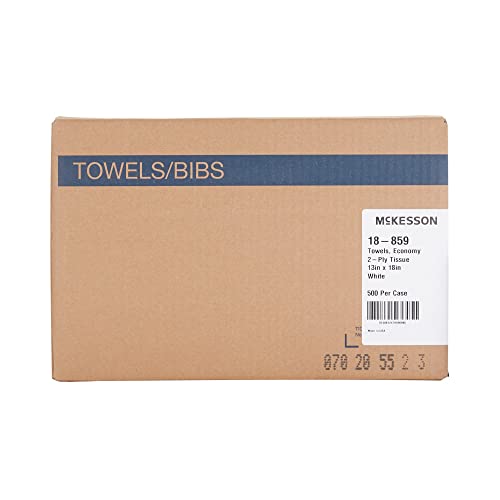 McKesson Procedure Towels, Disposable - Waffle Embossed, Non-Radiopaque, Non-Sterile, Economy 2-Ply Tissue without Polyback - White, 13 in x 18 in, 500 Towels, 1 Pack