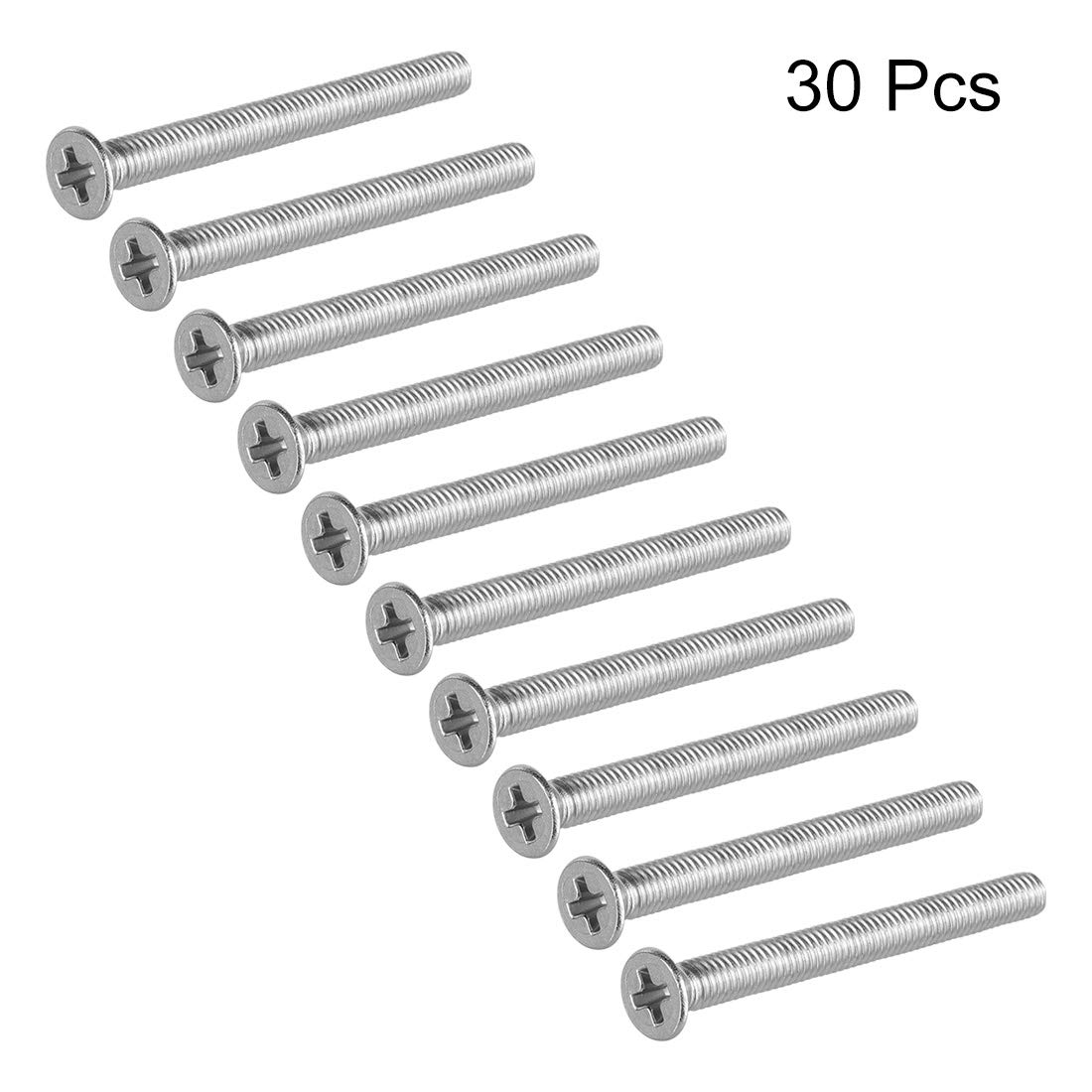 uxcell M3x40mm Flat Head Machine Screws, Phillips Cross Screw, 304 Stainless Steel, Fasteners Bolts 30Pcs