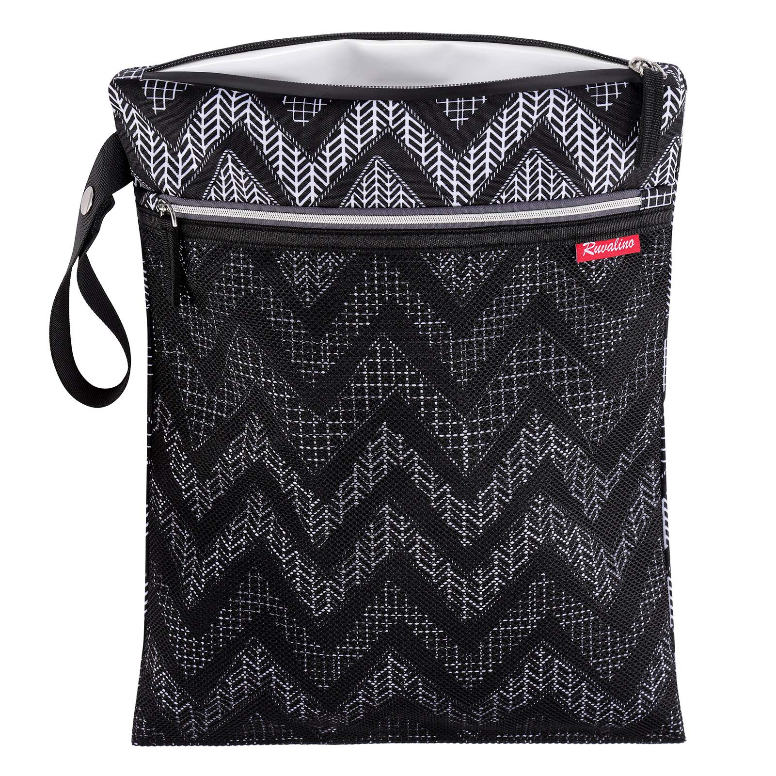 RUVALINO Wet Dry Bag, Reusable Baby Diaper Bag Accessory with Two compartments for Cloth Diapers, Toys, Swimsuits, Dirty Gym Clothes, Toiletries, Large Capacity, Waterproof and Stylish, Black
