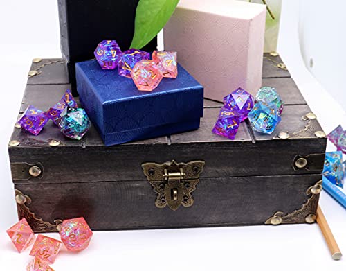 CREEBUY Resin DND Dice Set for Dungeon and Dragons D&D RPG Pathfinder, Handcrafted Sharp Corner Purple Polyhedral Dice with Gift Box, Girls Fantasy Galaxy Dice with Pretty Filler