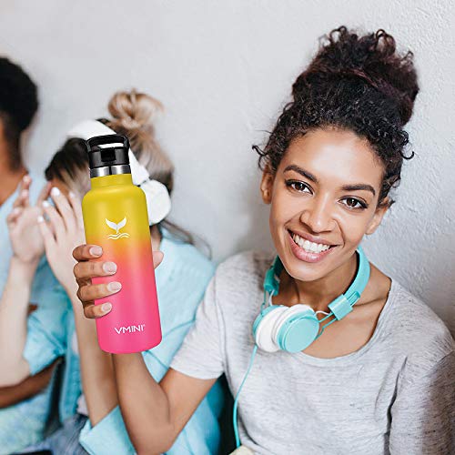 Vmini Water Bottle - Standard Mouth Stainless Steel & Vacuum Insulated Bottle, New Straw Lid with Wide Handle, Gradient Mint+Pink+Purple & 22 oz