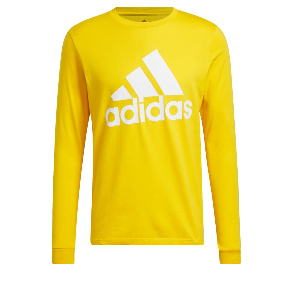 adidas Amplifier Long Sleeve Badge of Sport Tee Men's, Yellow, Size L