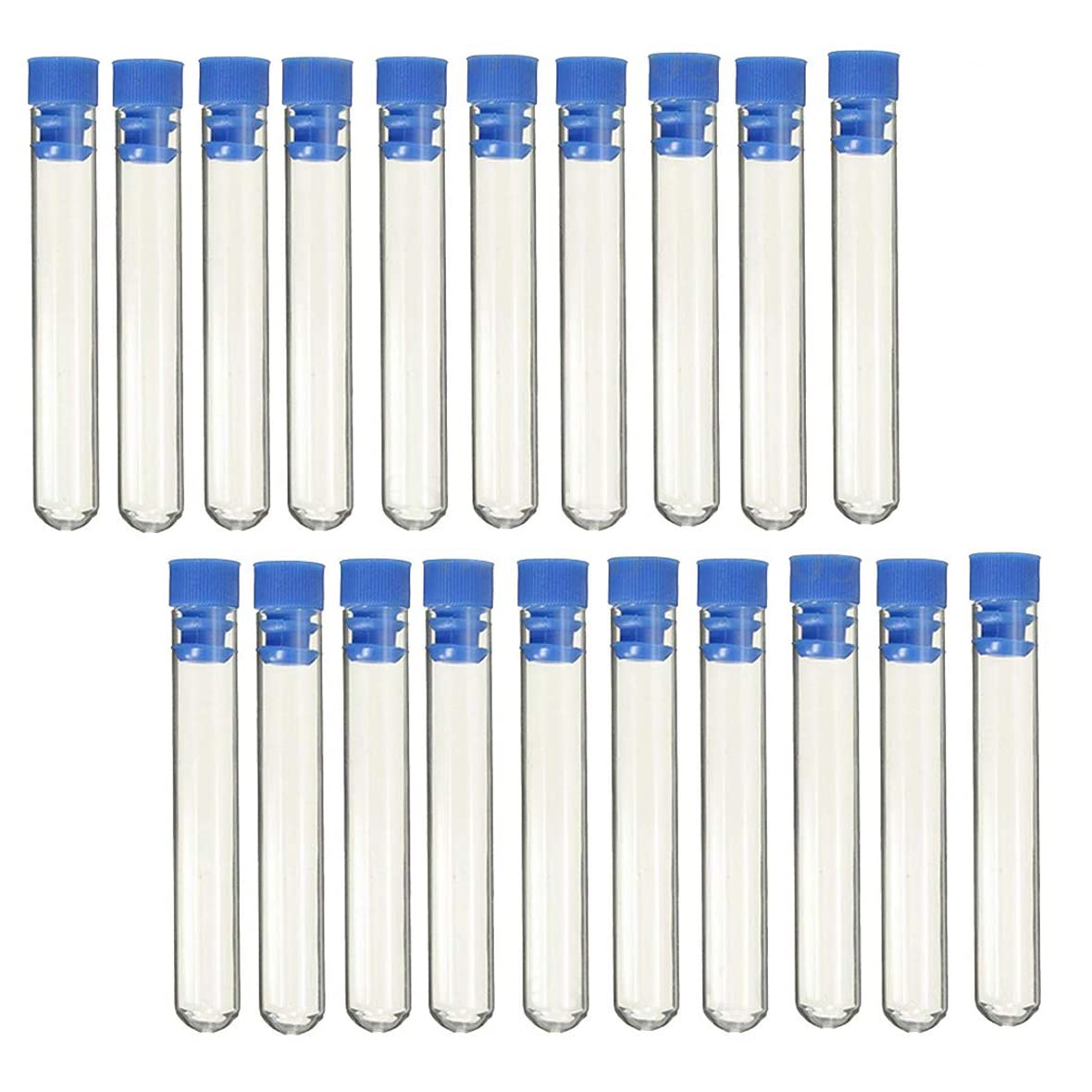 LTKJ 20pcs 12x75mm Clear Borosilicate Glass Test Tubes Rimless Heat-Resistant Glass with Blue Push Caps for Scientific Experiments