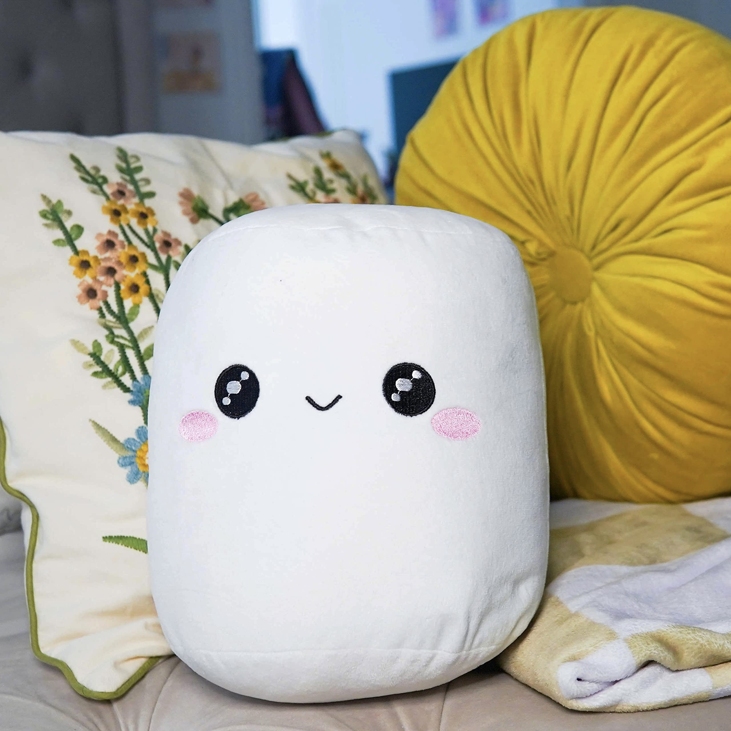 ABC Marshmallow Plushie 10 Inch White Emoji Cute Face Expression Food Plush Toy with Squishy Soft Stuffing
