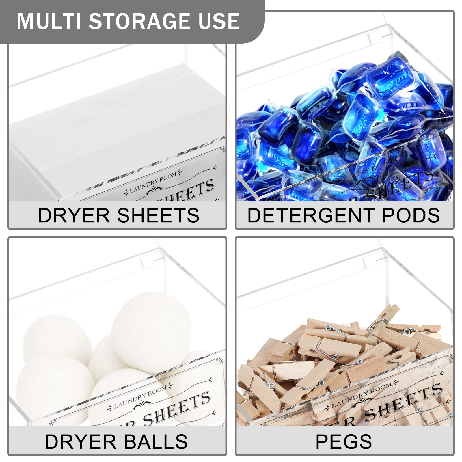 Acrylic Dryer Sheet Dispenser with Lid, Laundry Clear Dryer Sheet Holder Decor and Accessories, Modern Style Transparent Container Laundry Organization and Container Storage Box (Clear)