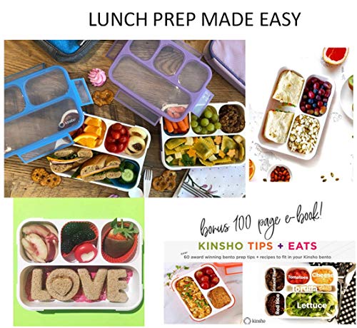 Bento Lunch Box Kids & Adult: Leakproof Lunch Containers for Boys & Girls with 3 Compartments - School, Daycare, Meal Planning Portion Control Container, BPA-Free Boxes, Utensils | Blue Purple 2 pack