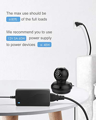 ALITOVE DC 12V 5A Power Supply Adapter Converter Transformer AC 100-240V Input with 5.5x2.5mm DC Output Jack for 5050 3528 LED Strip Module Light