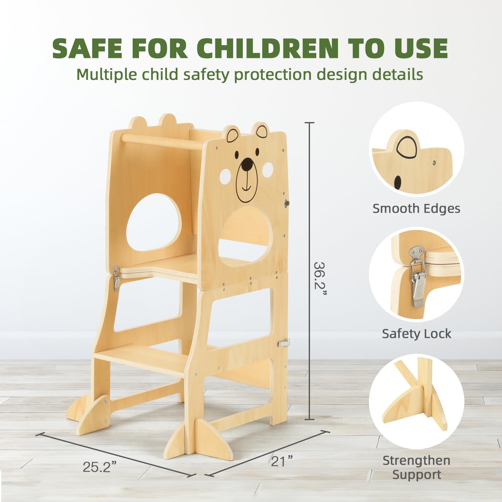 OOOK 3-in-1 Learning Kids Tower, Kitchen Stool for Toddlers Wtih Foldable Kids Tower, Kitchen Stool for Kids, Learning Kids Tower Suitable for Bathroom and Kitchen