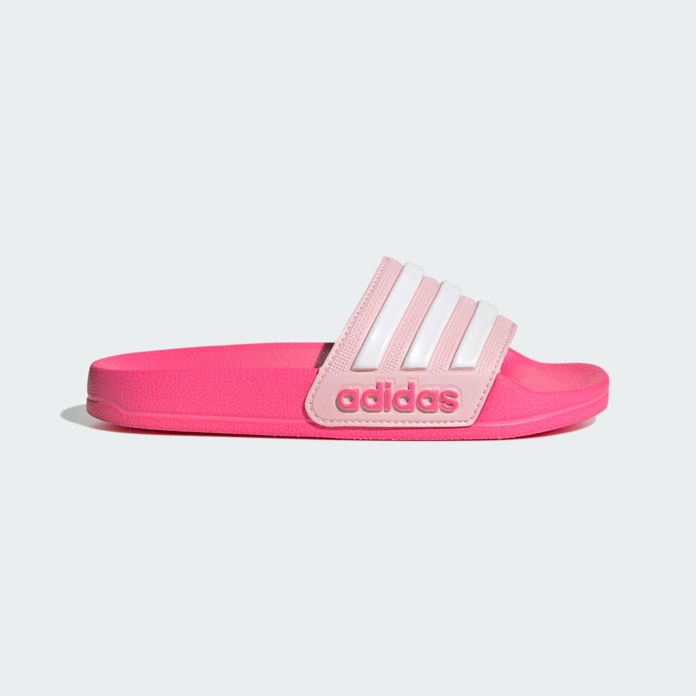 adidas Adilette Shower Slide Sandal, Clear Pink/White/Lucid Pink, 2 US Unisex Little Kid