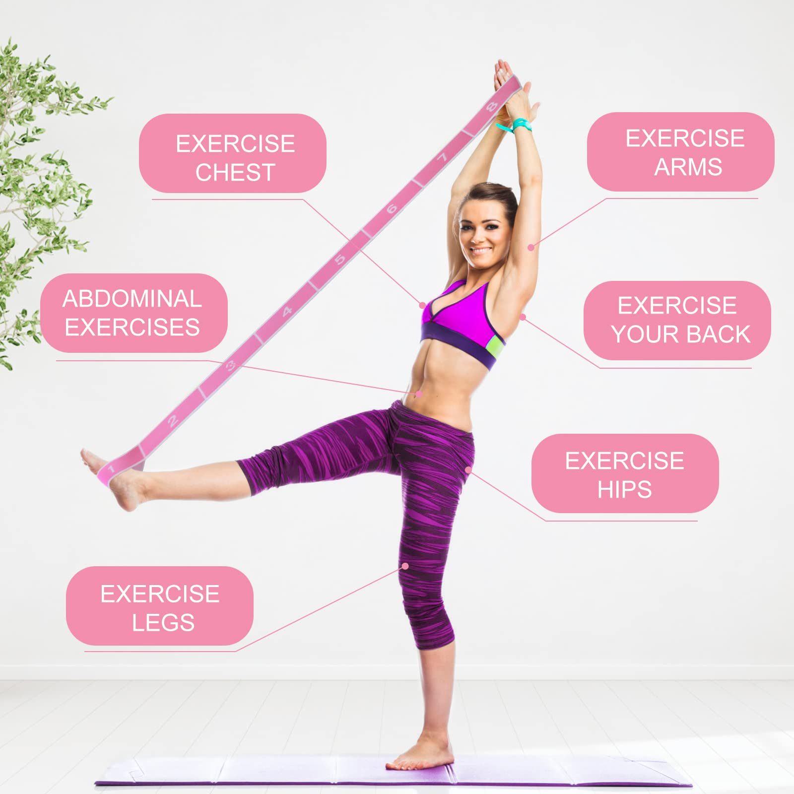 Abeillo Yoga Straps for Stretching Equipment, Elastic Stretching Strap with Loops, Stretch Band for Physical Therapy, Pilates, Yoga, Dance, Gymnastics Exercise and Flexibility