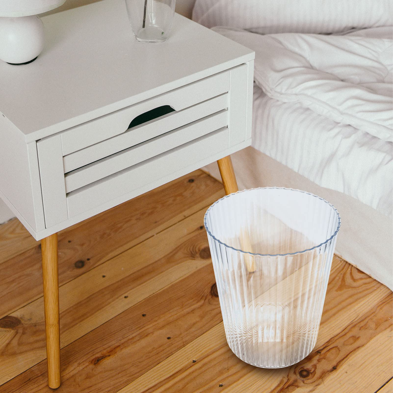 LIFKOME Plastic Waste Basket, Clear Round Trash Can Small Wastebasket Garbage Container Bin for Bathroom, Bedroom, Kitchen, Home, Office