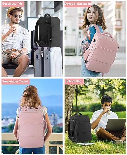 Beraliy Travel Backpack, Airline Approved Personal Item Bag, Carry On Backpack for Women,Lightweight Weekender Bag, Laptop Backpack Hiking Business Casual Daypack, Pink
