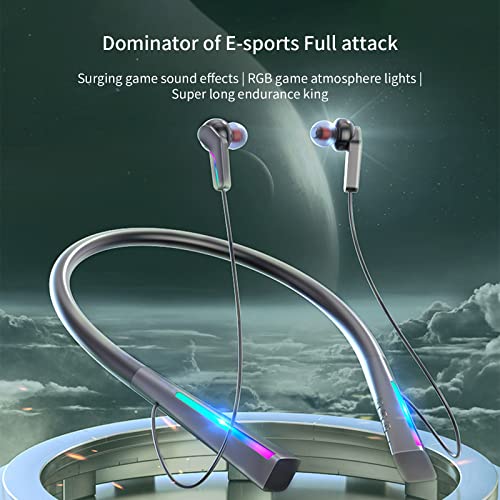 Cagogo RGB Atmosphere Light in Ear Wireless HiFi Sports Bluetooth Headset Neckband Bluetooth 5.3 Headphones Active Noise Reduction Ear Buds USB Rechargeable 50H Long Playtime