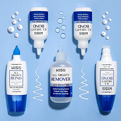 Red by Kiss All Mighty Bond Lace Front Wig Glue & Remover Set, Dual Tip Applicator, Instant Dry, Water Resistant, Strong Hold for Wigs, Frontals, Toupees, Safe for Sensitive Skin, Front Wig Remover