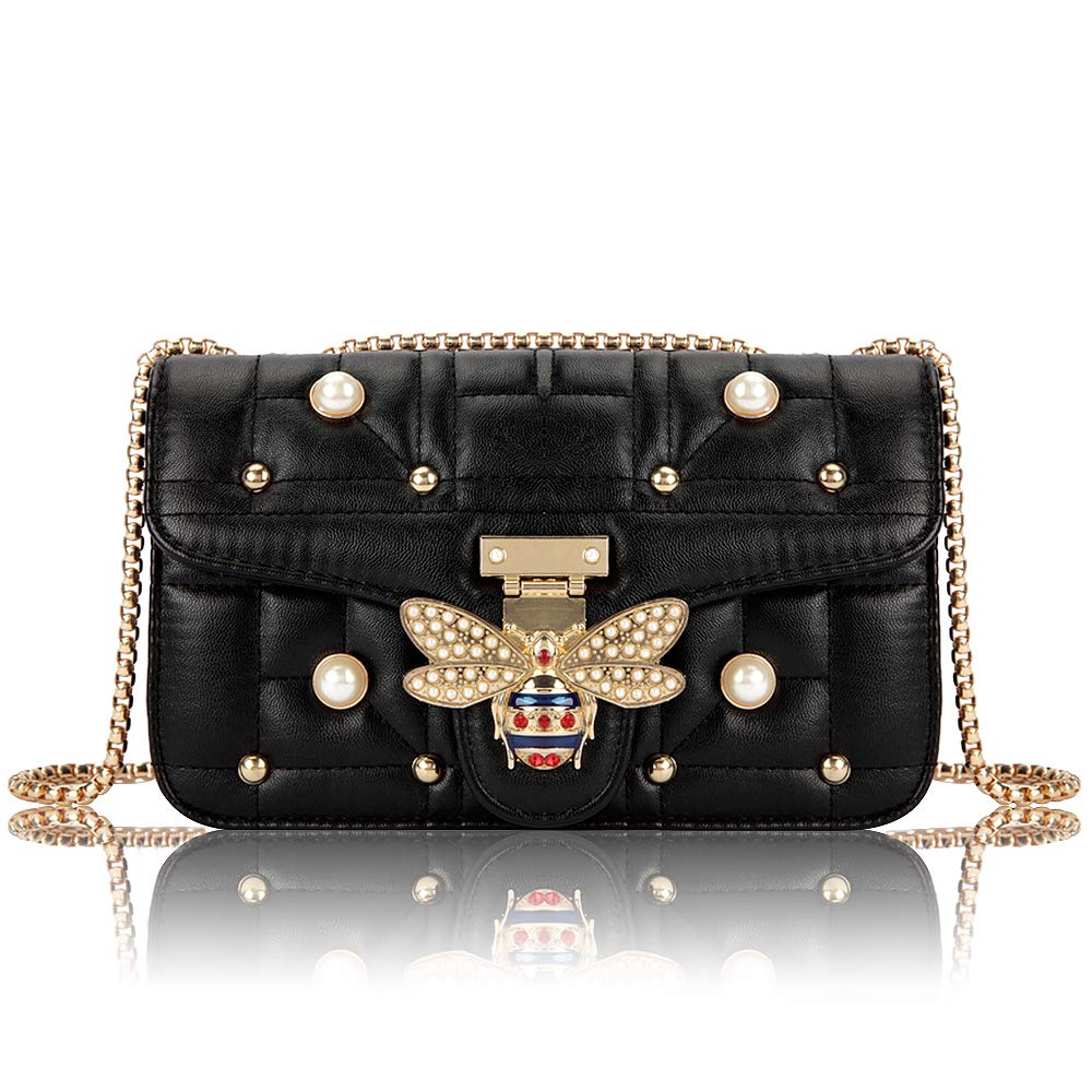 Beatfull Designer Bee Purse Shoulder Bag for Women Pear Crossbody Purse Handbag with Chain Black