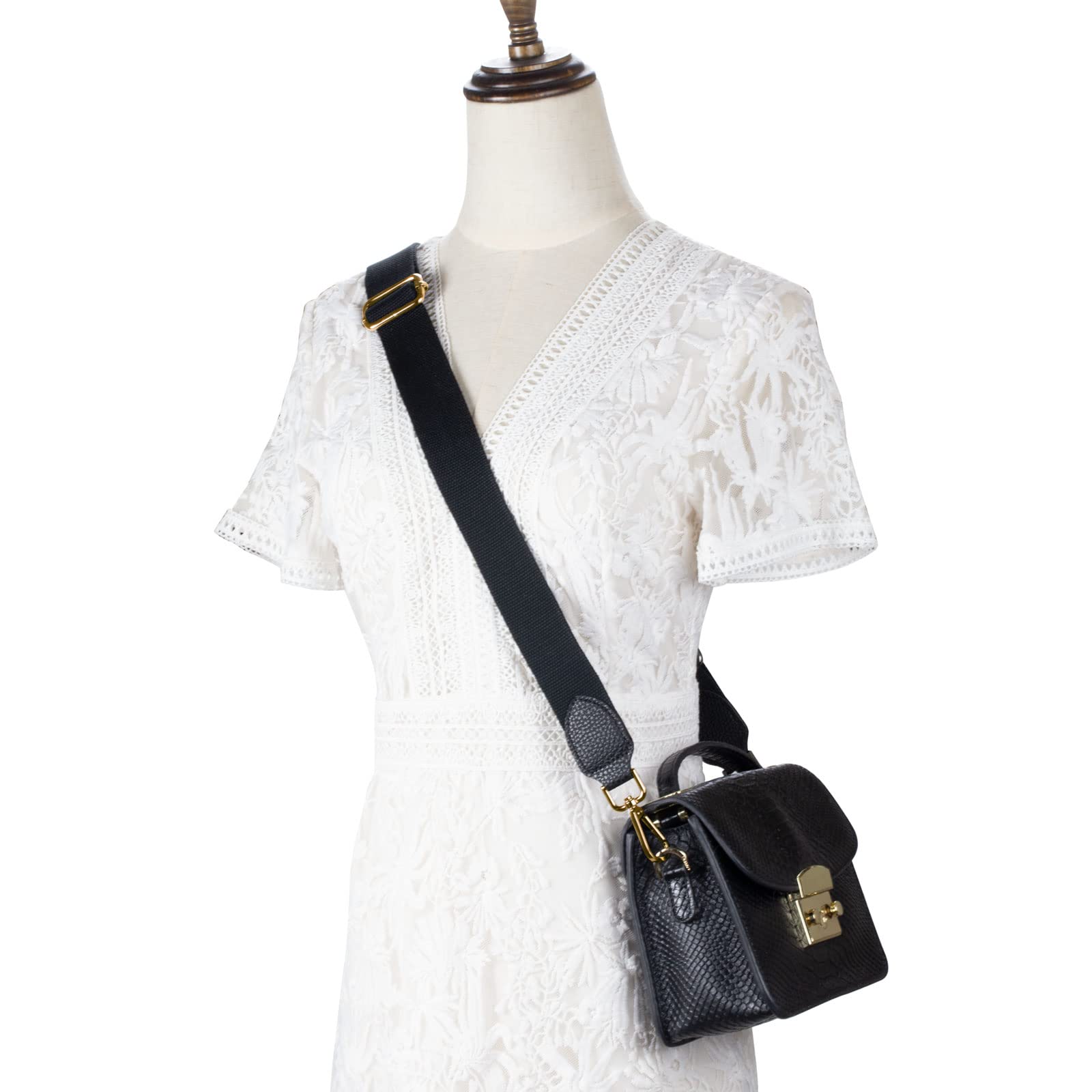 Allzedream Purse Straps Replacement Crossbody Bags Handbag Wide Canvas Leather Adjustable (Black, Gold hardware)