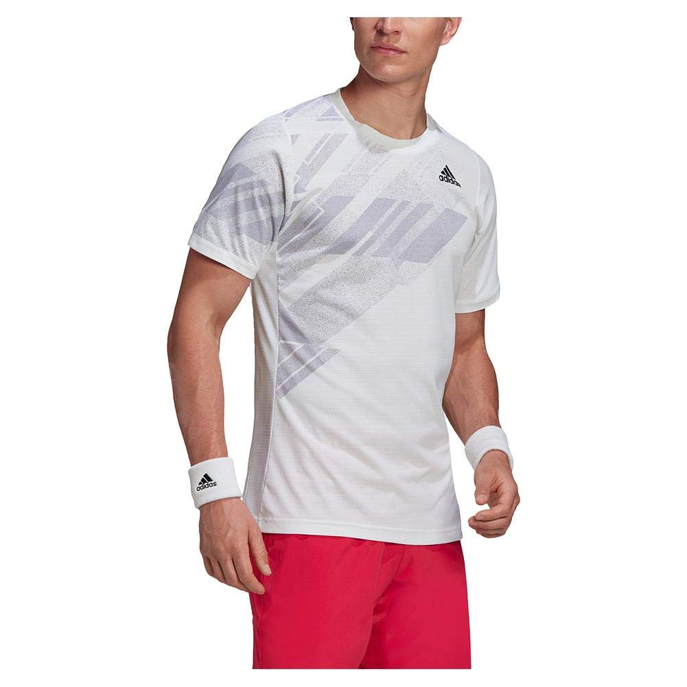 adidas mens Freelift Printed Tee HEAT.RDY Glory Grey/Powder Pink Large
