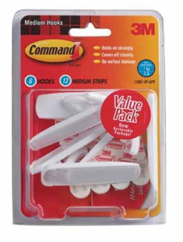 Command 17001-VP-6PK Strip Adhesive, 12 Hooks, White