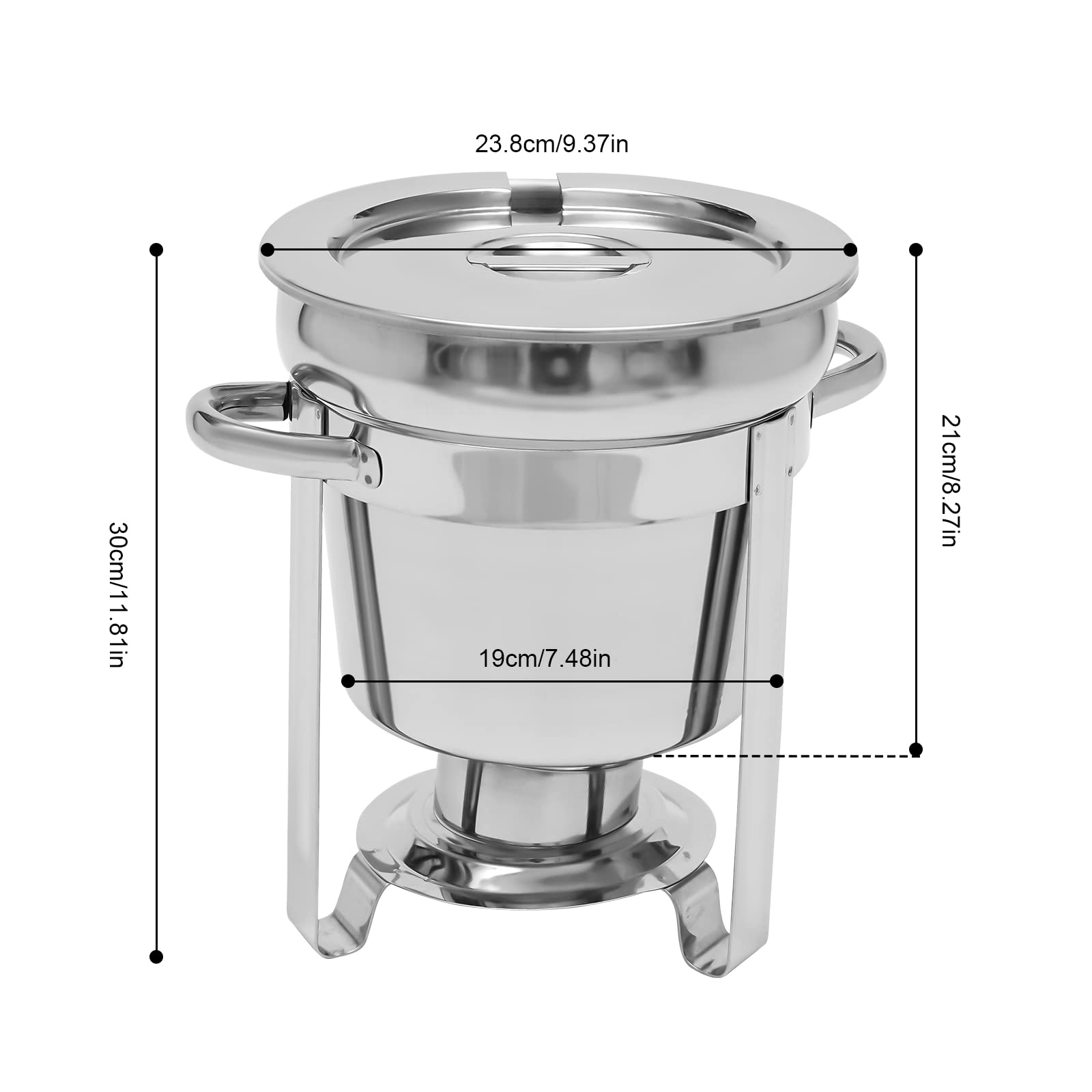 7L/7.4Qt Commercial Soup Kettle Warmer, Stainless Steel with Dish Buffet Server Food Warmer Chafing with Lid for Soup (Silver)