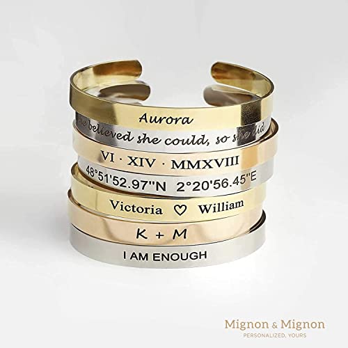Cuff Engraved Bracelet Graduation Gift for Her Teacher Appteciation Personalized Bangle for Women Custom Name Inspirational Friendship Bridesmaid Proposal Coordinate - FBR