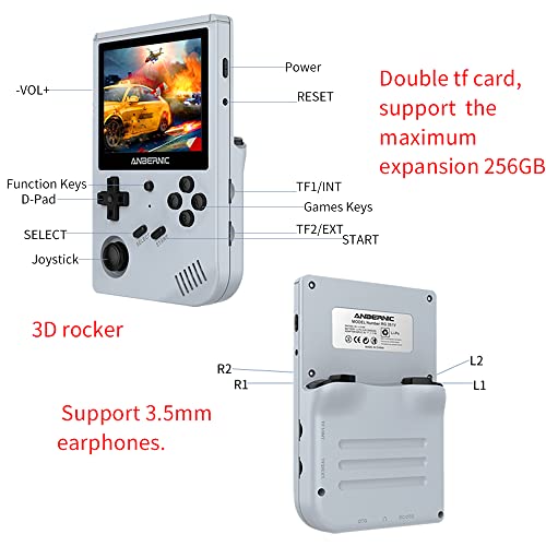 Diketigeey RG351V Handheld Game Console, Open Source System Built-in WiFi Online Sparring 64G TF Card 2500 Classic Games, 3.5inch IPS Screen Retro Game Console (Black) (Gray)