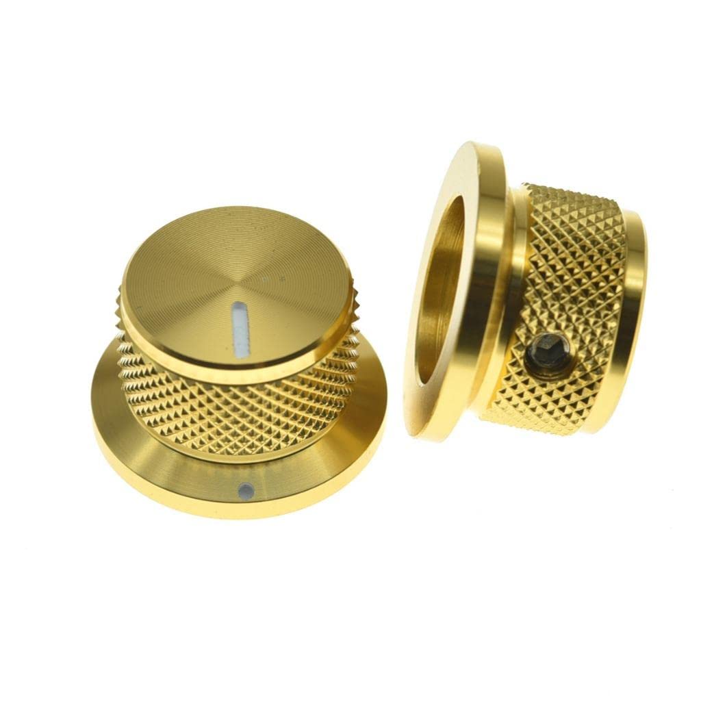 4-Pack Set Screw Style Aluminium Potentiometer Knobs 1/4" Universal Top Hat Knobs Bell Volume Tone Control Knobs for Guitar/Bass/AMPS/Preamps Gold