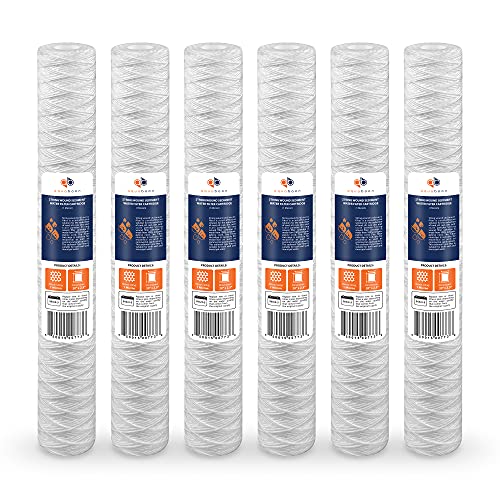Aquaboon 1 Micron 20" x 2.5" String Wound Sediment Water Filter Cartridge | Universal Replacement for Any 20 inch RO Unit | Compatible with 101-230, PD-5-20, AP110-2C, P5-20, CFS124-C20, 6-Pack
