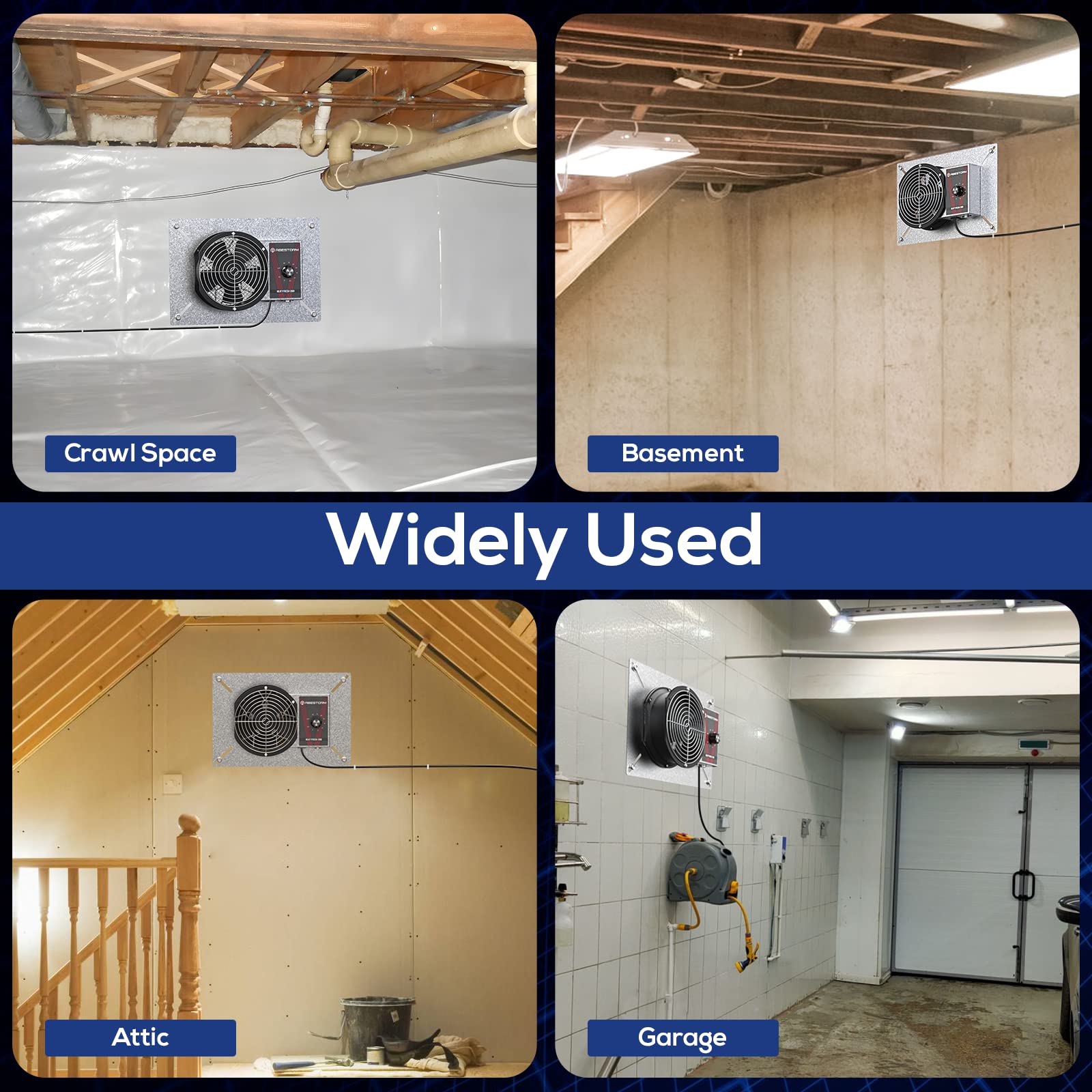 Abestorm 540CFM IP-55 Rated Crawlspace Ventilation Fan with Humidistat & Thermostat, 8.7inch Basement Vent Fans with Isolation Mesh, Ventilator Fan for Crawl Space Basement Garage Attic Grow Tent