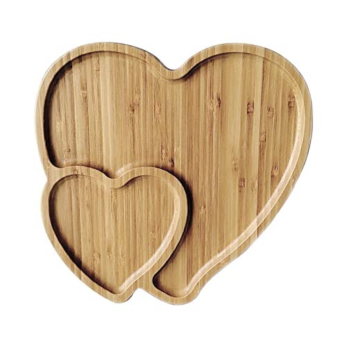 Bamboo Serving Tray Heart Shaped Cheese Board Salad Plate Double Dinner Plate Cake Plate Universal Serving Platter Appetizer Plate for Snack Candy Food Fruit Vegetables Home Party Entertaining Decor