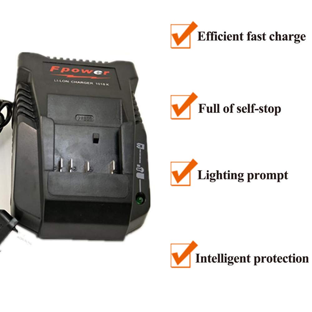 BC660 Li-ion Charger for Bosch SKC181-02 BC1880 BC630 BAT609G BAT618 2607336236 Electrical Drill 14.4V- 18V 1018K Replacement Battery (US Plug)