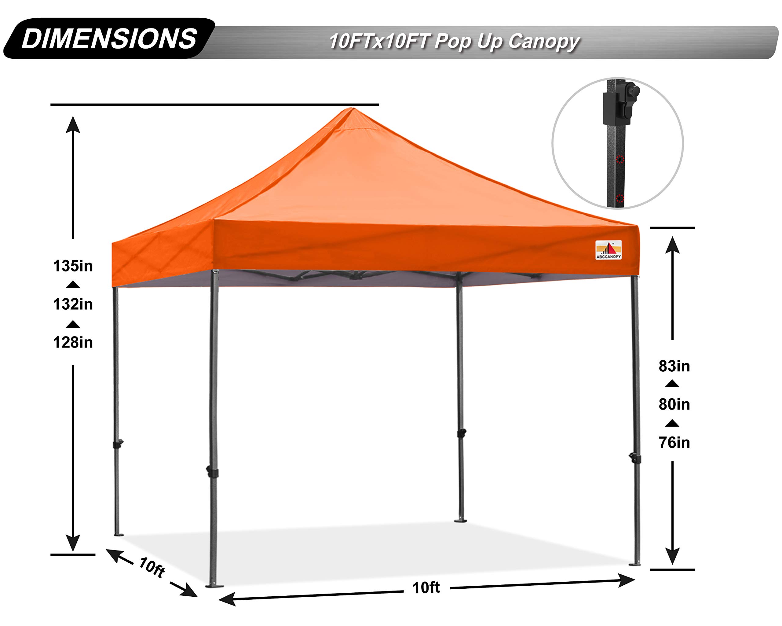 ABCCANOPY Patio Pop Up Canopy Tent 10x10 Commercial-Series (Orange)