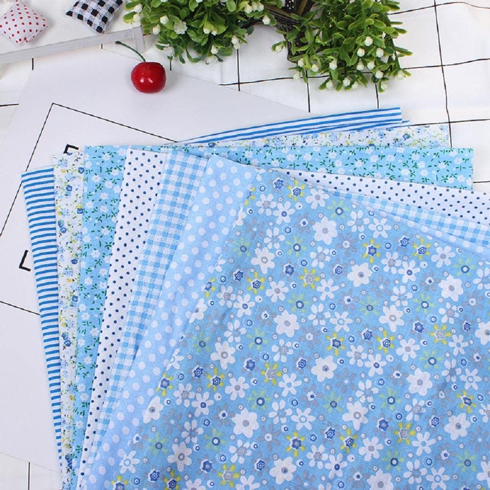 7Pcs Assorted Fat Quarter Bundle Quilt Quilting Cotton Fabric Sewing DIY Set (Blue)