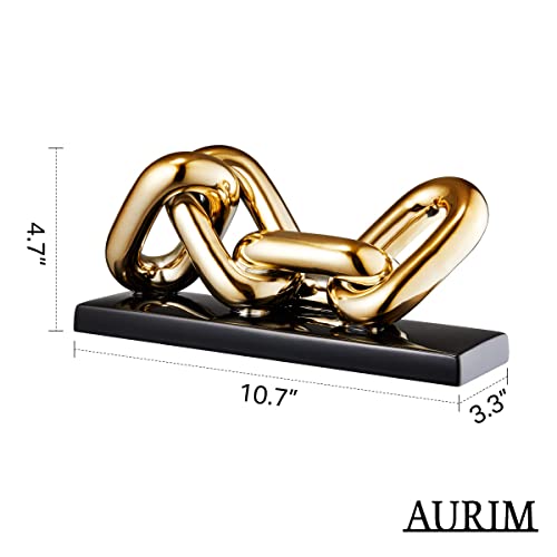 AURIM Modern Gold Chain Decor for Living Room - Home Coffee Table Sculpture - Modish Console, Shelves Art Pieces - Abstract Ceramic Decorations for House