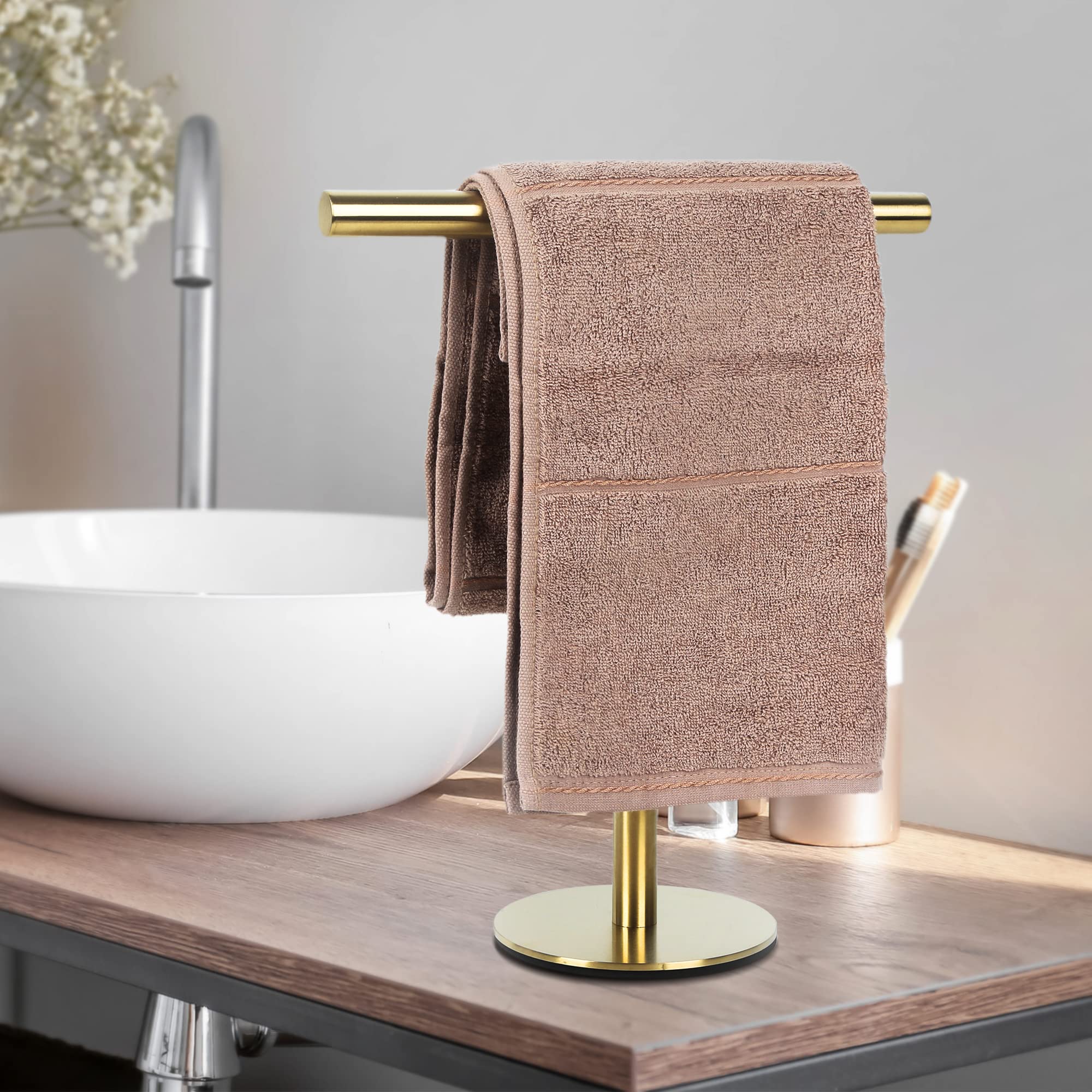 Bathroom Hand Towel Holder Stand,T-Shape Hand Towel Holder Stand SUS304 Stainless Steel for Bathroom,Kitchen or Vanity Countertop