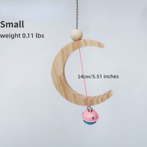 Bird Swing Toy Bird Perch Parrot Cage Hammock Swing Wooden Moon Shape Perch Stand Rack Bird Chewing Biting Tearing Climbing with Stainless Steel Hanging Chain (B,Small)