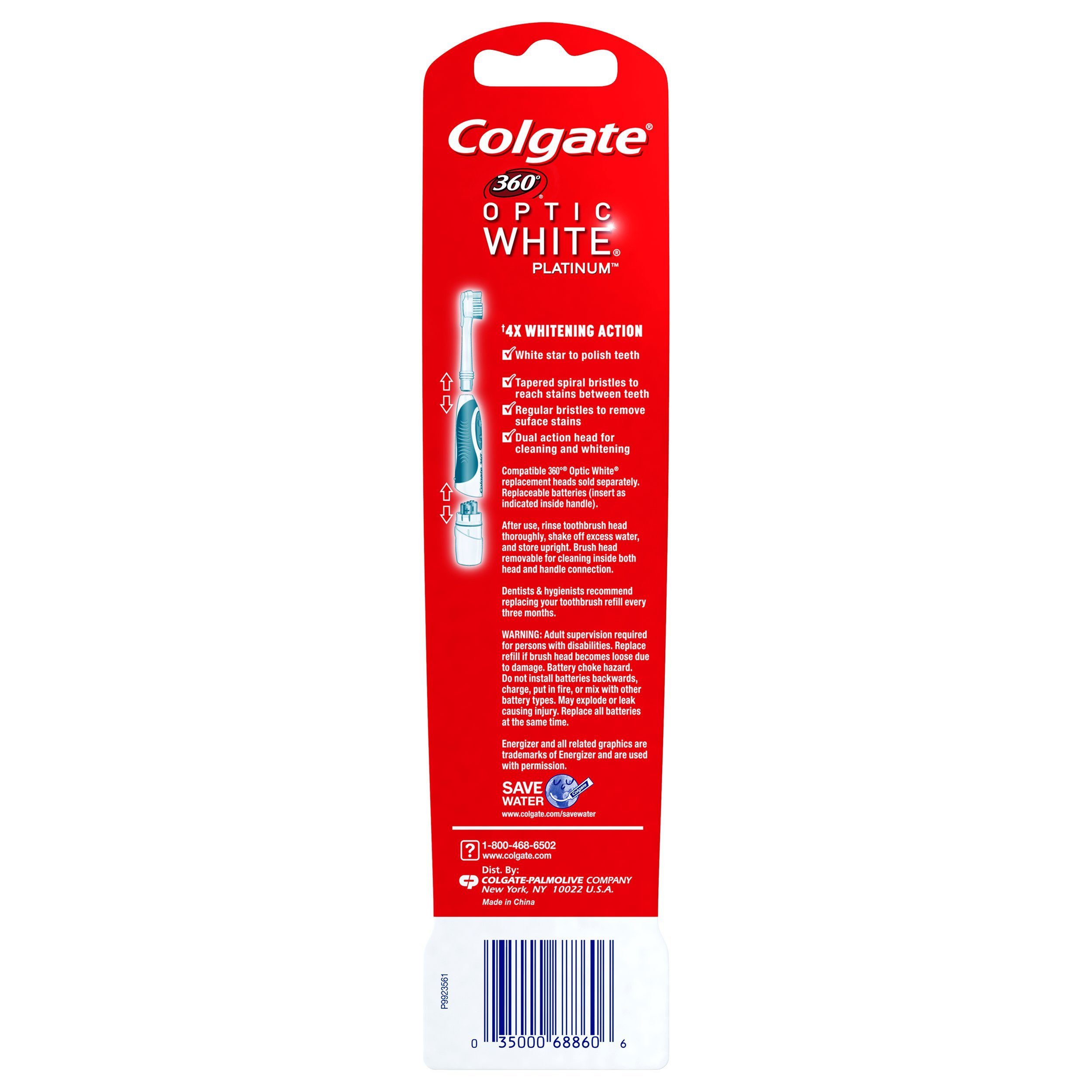 Colgate 360 Optic White Battery-Powered Toothbrush,1 Count (Pack of 2)
