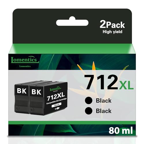 712XL Black Ink Cartridges (2 Pack, 80ml) -LOMENTI Compatible 712XLBK 3ED71A Ink Cartridges Replacement for HP 712XL DesignJet T650 T630 T230 T210 Studio Plotter Printers