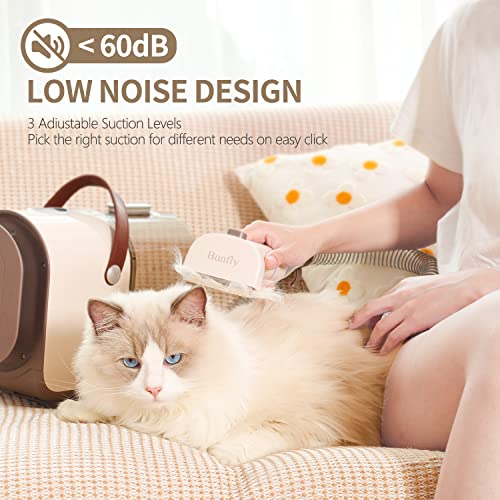 Bunfly Pet Clipper Grooming Kit & Vacuum Suction 99% Pet Hair, 7 Pet Grooming Tools, 3L Large Capacity Easy Clean Dust Cup for Pet Hair, Home Cleaning(Brown)