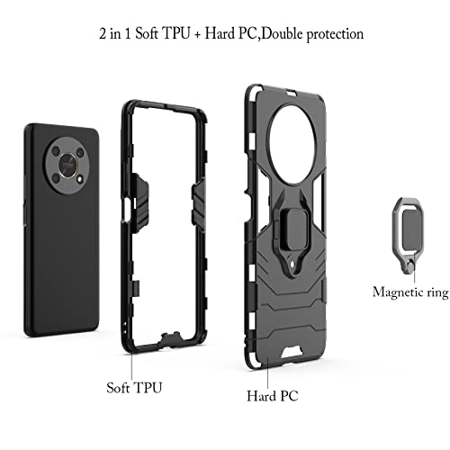 Compatible with Honor X9 Case Kickstand with Tempered Glass Screen Protector [2 Pieces], Hybrid Heavy Duty Armor Dual Layer Anti-Scratch Phone Case Cover, Blue