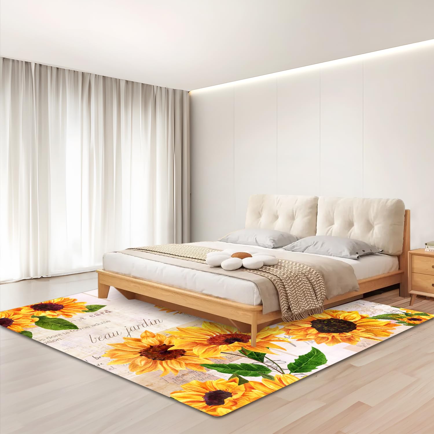 kksme Large Area Rug 5'x6' Carpet for Bedroom Living Room Home Kitchen Entryway Indoor Floor Washable Rugs Mat Sunflower