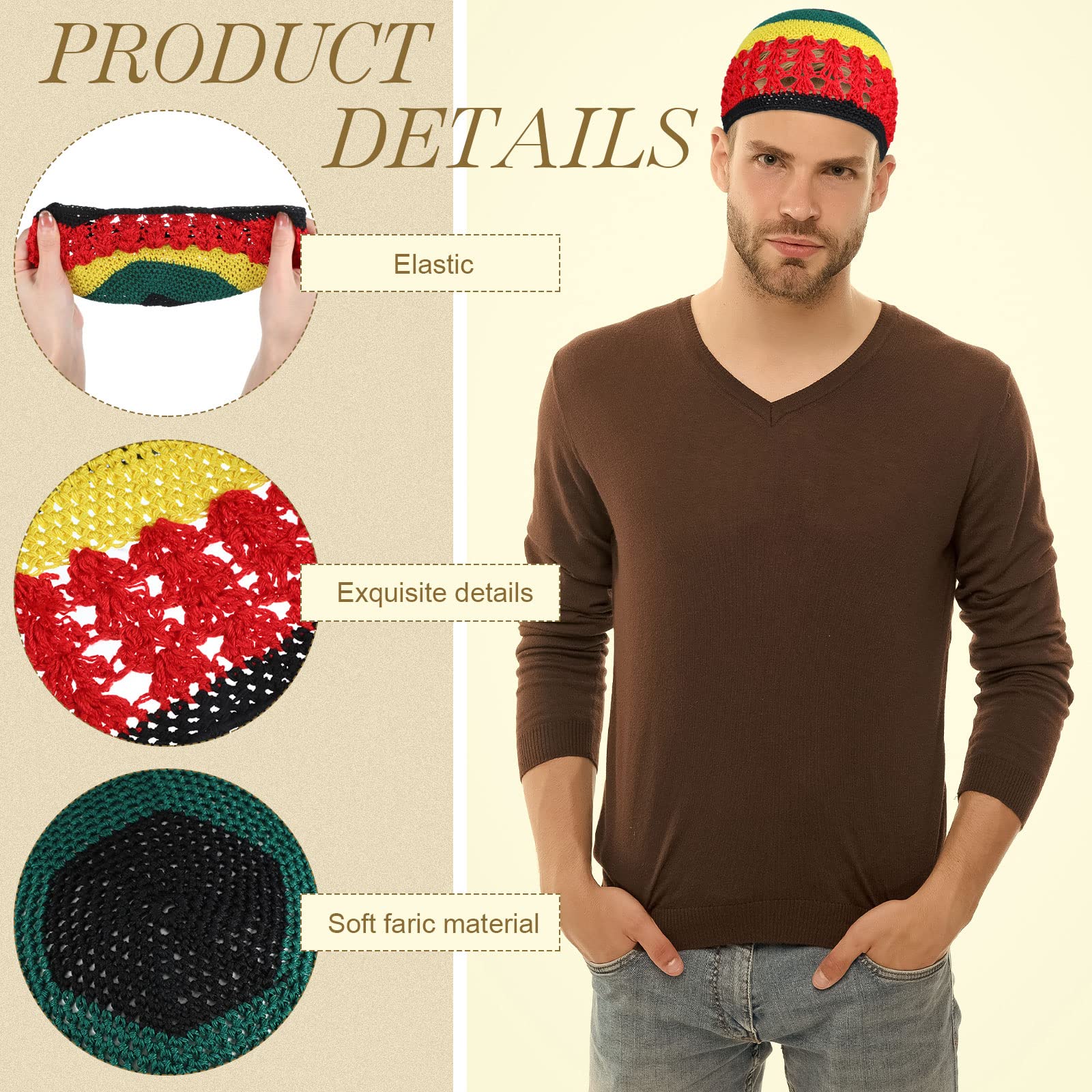 6 Pieces Kufi Hats for Men and Women Colorful Kufi Cap Under Helmet Muslim Hat Crochet Beanie