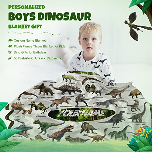 Personalized Dinosaur Blanket for Boys, Jurassic Dinosaurs Gifts Blankets for Kids, Custom Blanket with Name, Super Soft Dino Throw Blanket for Dinosaur Lover, Bed, Sofa, Birthday, Christmas-40x50in